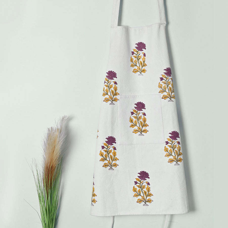 Emma Kitchen Apron – Chic & Comfortable Block Printed Cotton Apron for ...